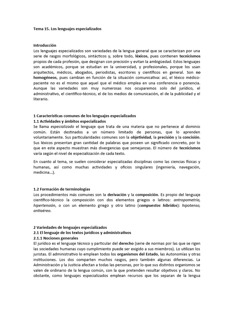 Tema 15 Los Lenguajes Especializados | PDF