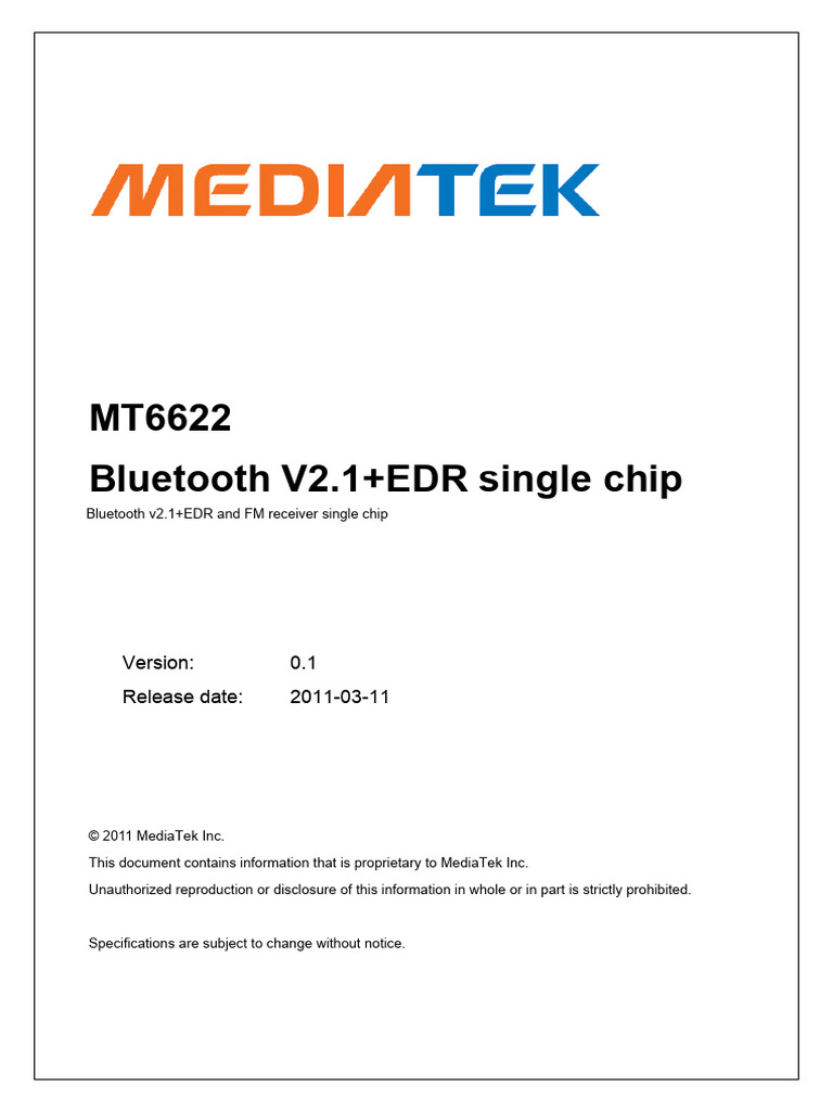 MT6622 MediaTek | PDF | Bluetooth | Electronic Engineering