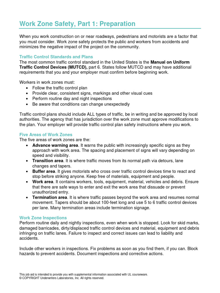 Work Zone Safety Part 1 Preparation US Job Aid PS5-102968 | PDF ...