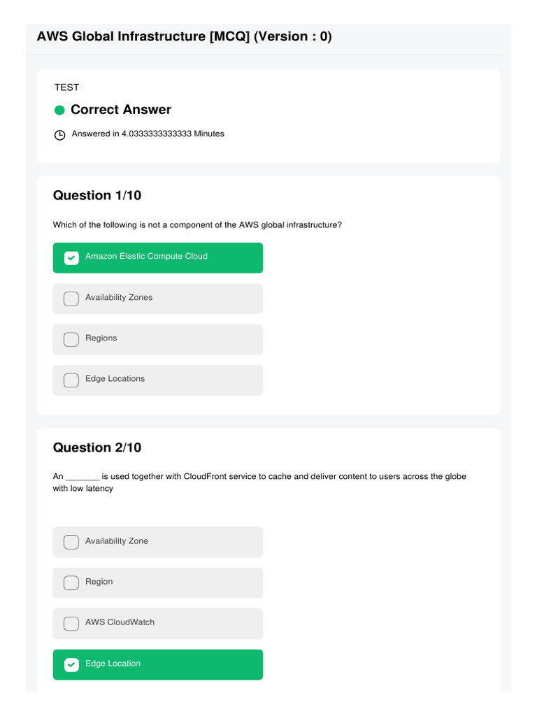 Answer 1721074285 AWS Global Infrastructure MCQ 2282 | PDF | Amazon Web ...