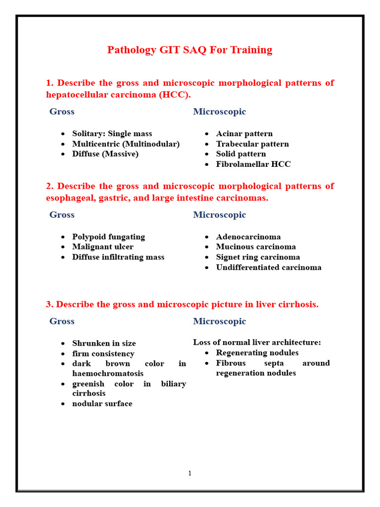 Final GIT Pathology SAQ Training Answered | PDF | Cirrhosis | Liver