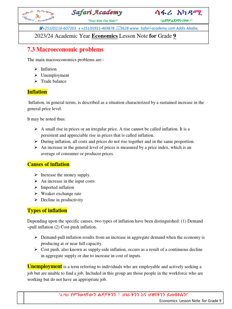 Economics Lesson Note For Grade 9 | PDF | Entrepreneurship | Unemployment
