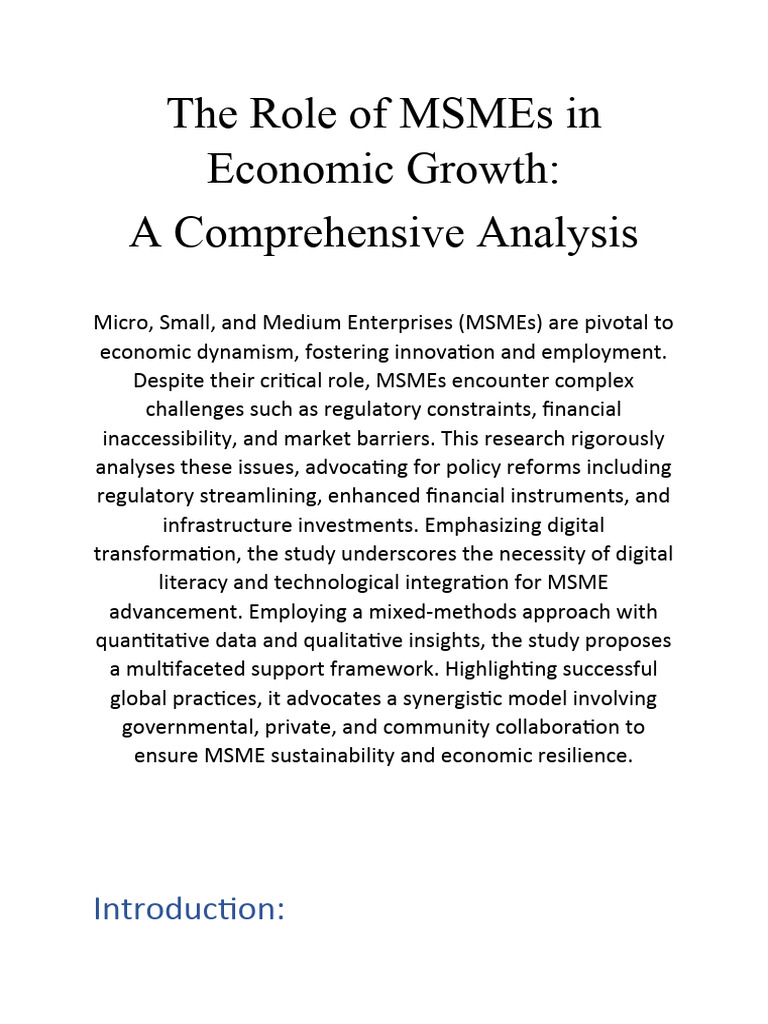 The Role of MSMEs in Economic Growth | PDF | Small And Medium Sized ...