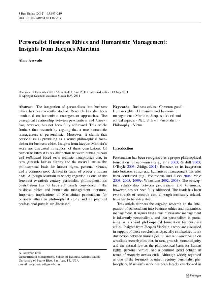 Personalist Business Ethic and Humanistic Management | PDF | Humanism ...