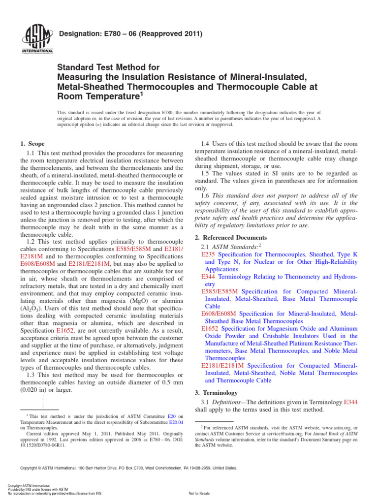 Astm E780-2006 | PDF | Thermocouple | Electrical Resistance And Conductance