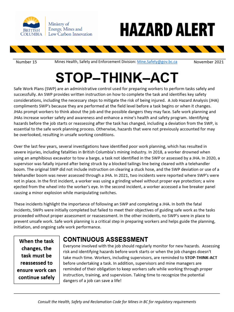 Hazard Alert Safe Work Procedures Final | PDF | Occupational Safety And ...