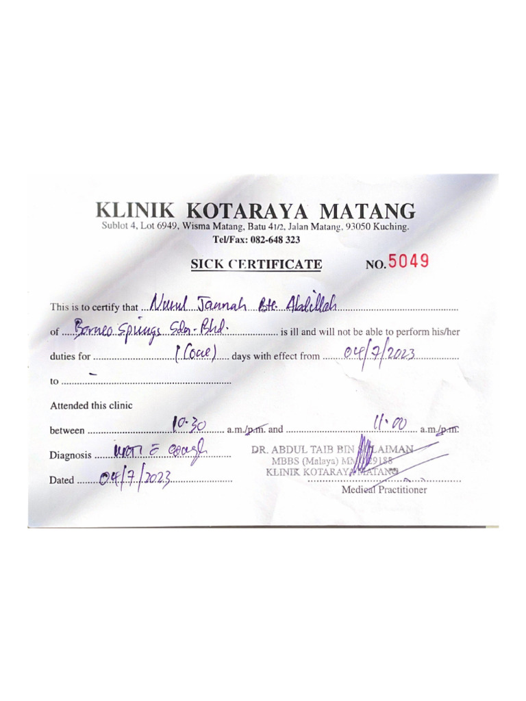 Klinik Kotaraya Matang | PDF
