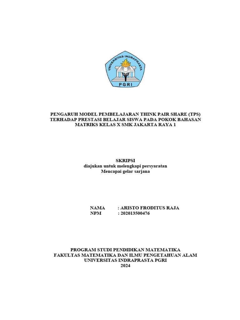 Skripsi Pengaruh Model Pembelajaran Think Pair Share (TPS) | PDF
