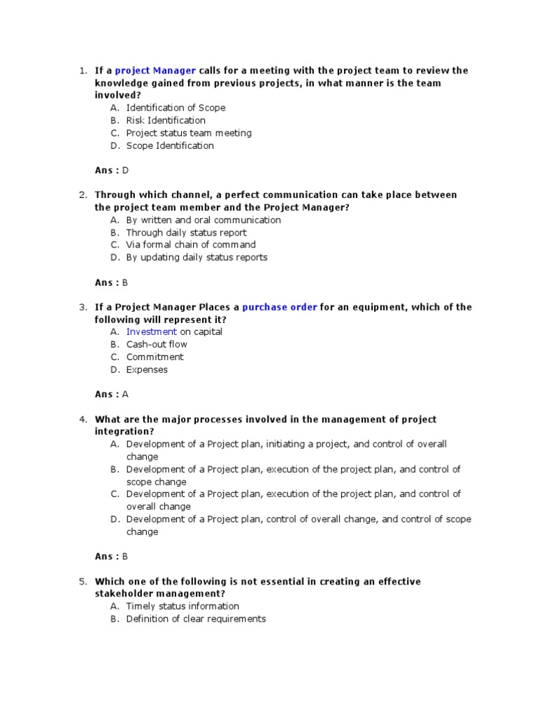 PMP Sample Questions | PDF | Project Management | Risk