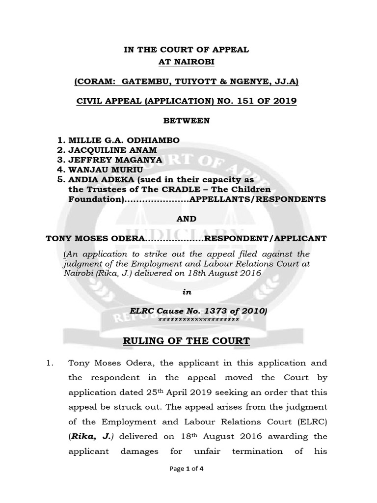 Nairobi Civil Appeal (Application) No. 151 of 2019 | PDF | Appeal ...