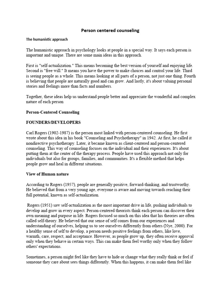 Person Centered Counseling | PDF | Psychotherapy | Humanistic Psychology