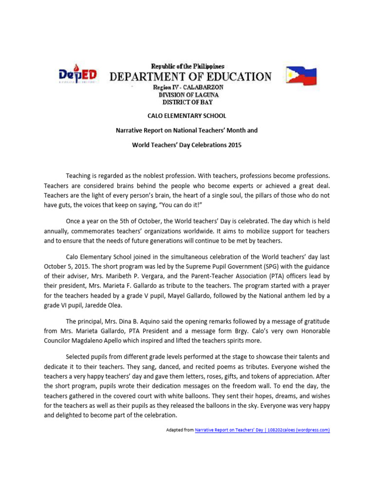 Narrative Report On Teachers Day | PDF | Career & Growth | Wellness