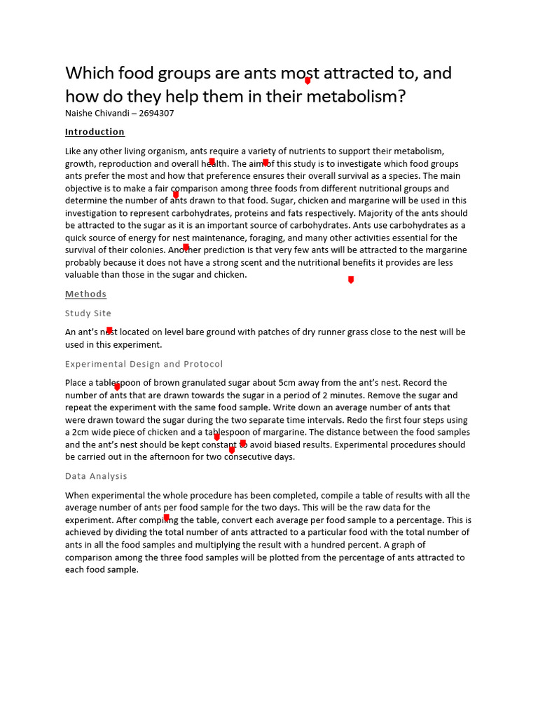 Scientific Report Example | PDF | Foods | Ant