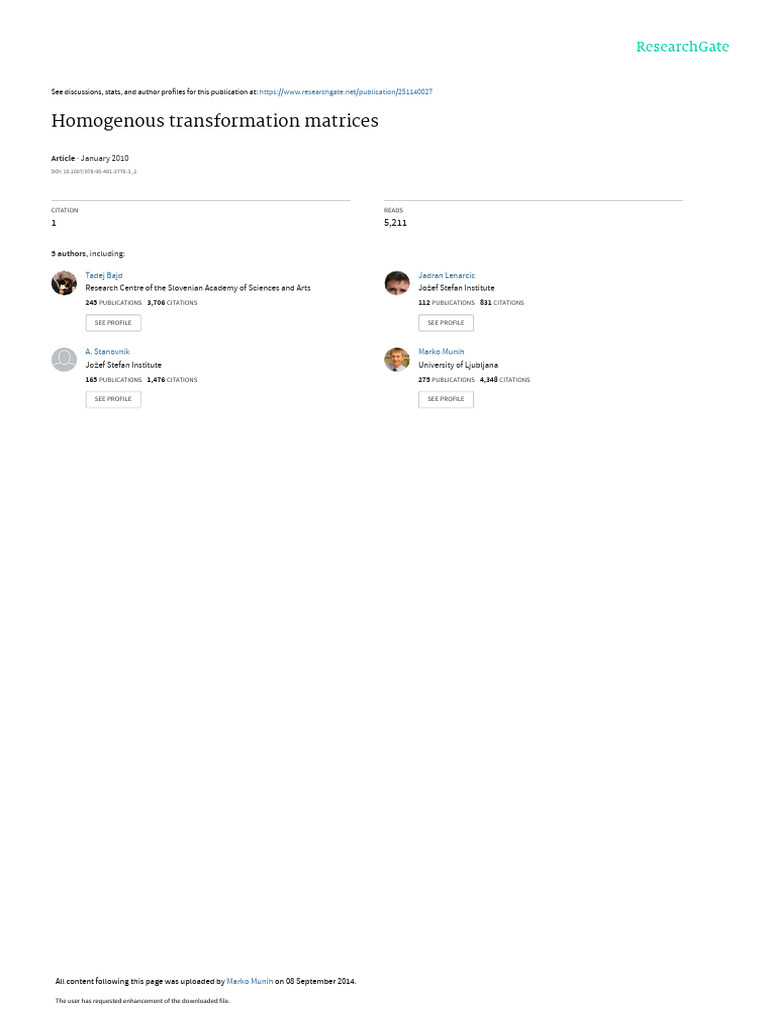 Homogenous Transformation Matrices | PDF | Cartesian Coordinate System ...