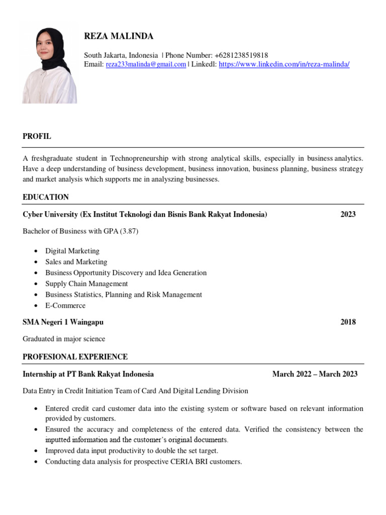 CV Reza Malinda | PDF | Analytics | Business