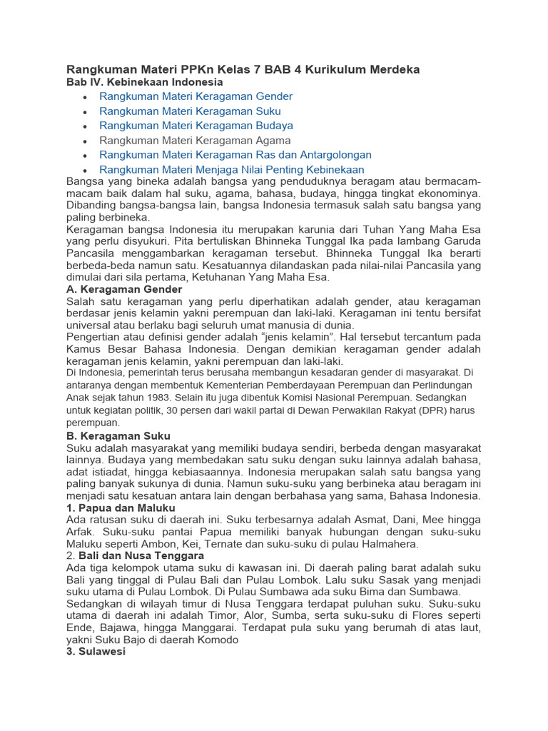 Rangkuman Materi PPKN Kelas 7 BAB 4 Kurikulum Merdeka | PDF