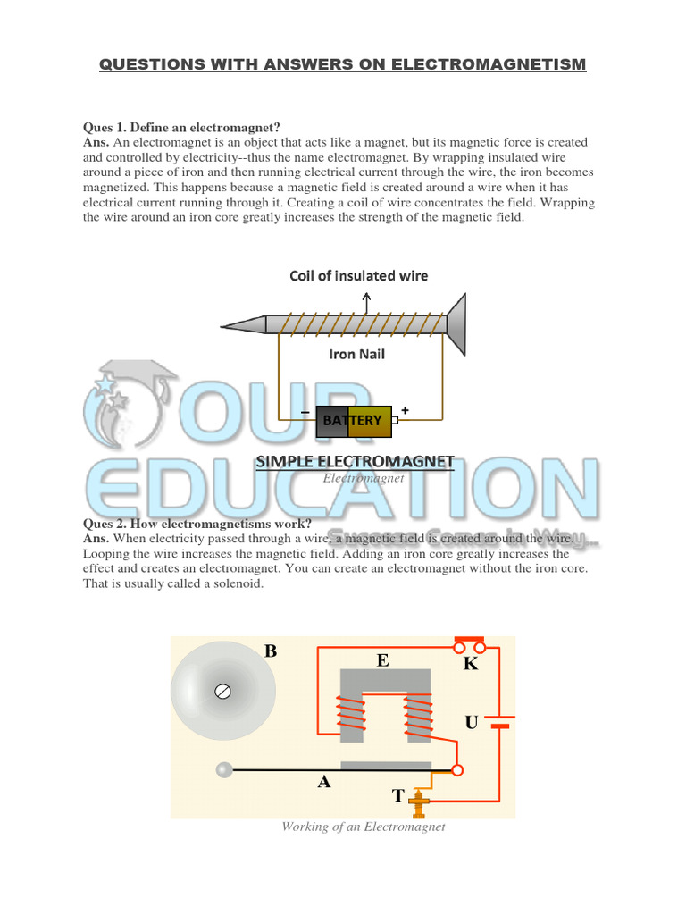 Questions With Answers On Electromagnetism | PDF | Magnetic Field | Electromagnetic Induction