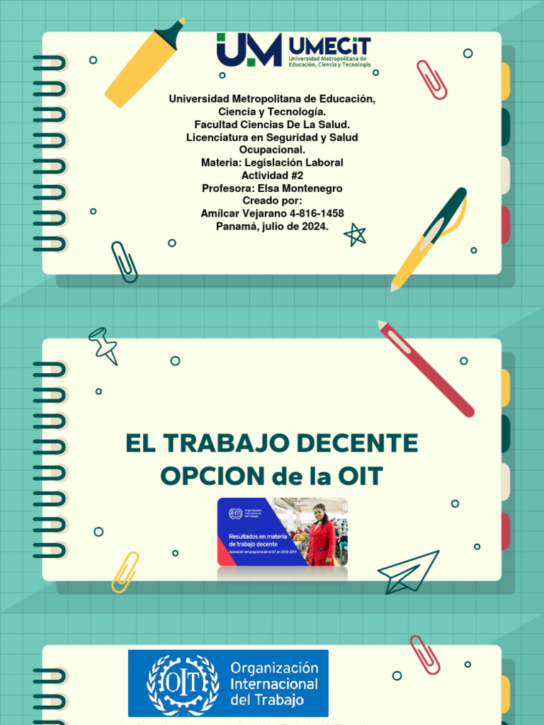 RESUMEN EL TRABAJO DECENTE OPCION de La OIT-Amilcar Vejarano | PDF | Organización Internacional ...