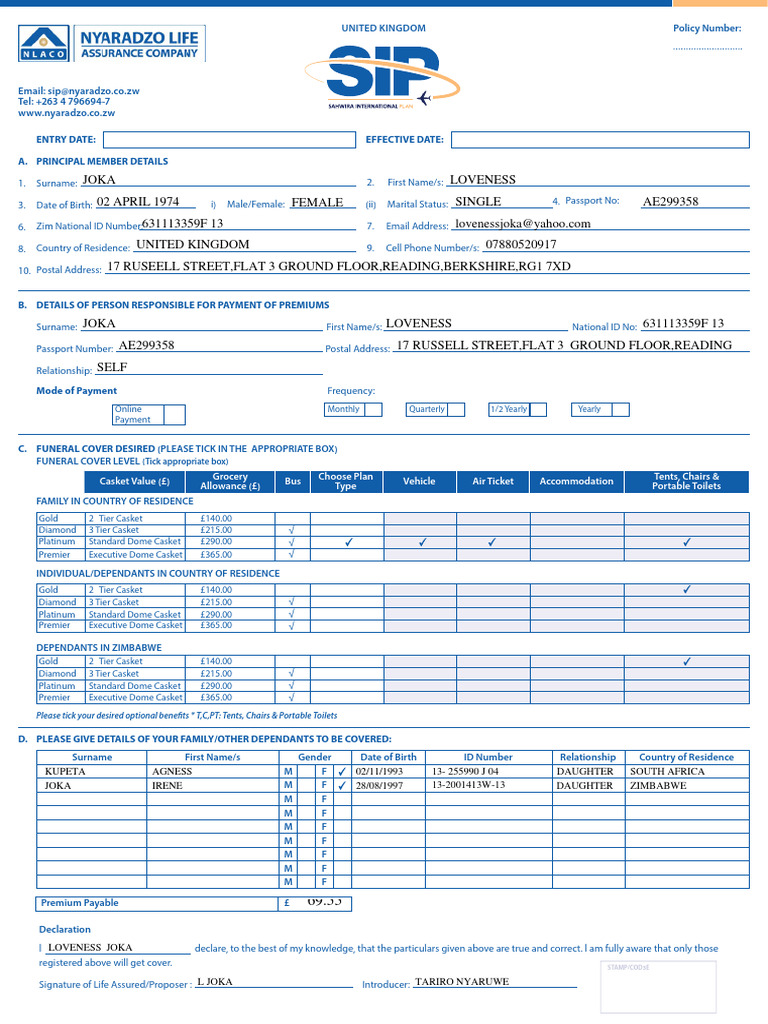 SIP UK Form Editable Funeral Policy - Copy | PDF