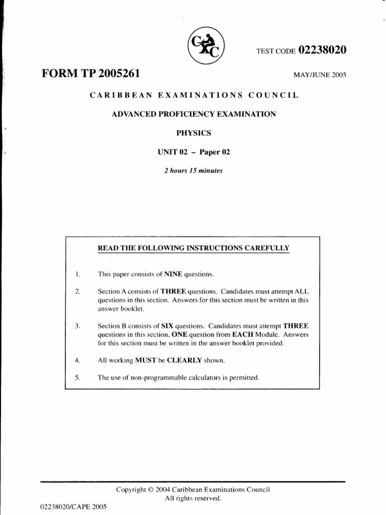 Physics Unit 2 Paper 2 PDF Free | PDF