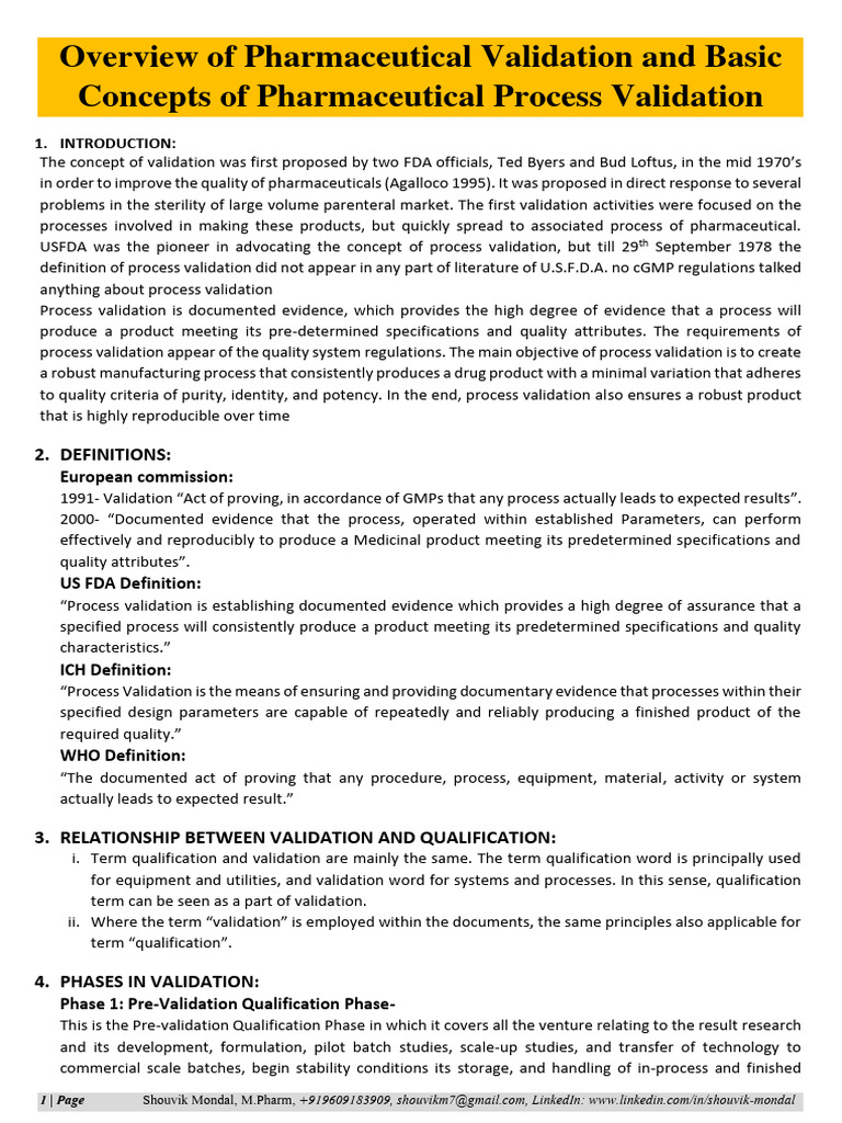 Overview of Pharmaceutical Process Validation 1670828314 | PDF ...