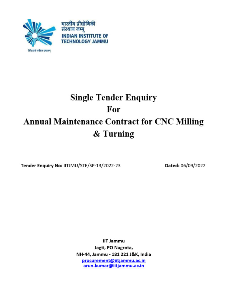 CNC Maintenance Contract Tender IIT Jammu | PDF | Breach Of Contract ...