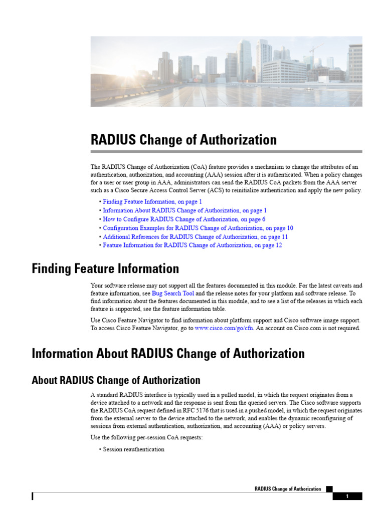 RADIUS CoA Feature Guide | PDF | Radius | Internet Protocols
