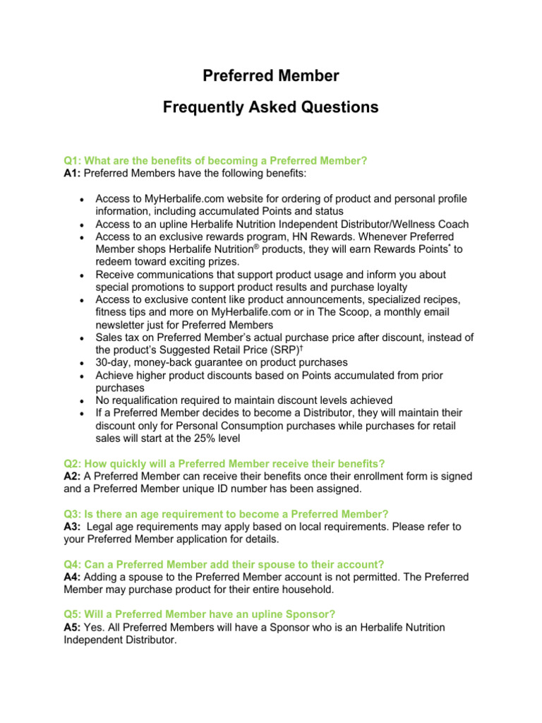 Preferred Member FAQ Flyer | PDF | Business