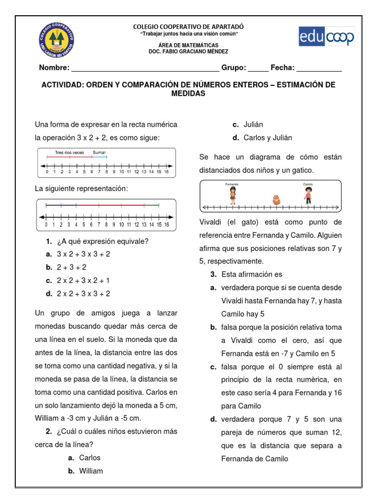 Actividad 5 Orden Comparación Num Enteros Estimacion Medidas | PDF | Lápiz