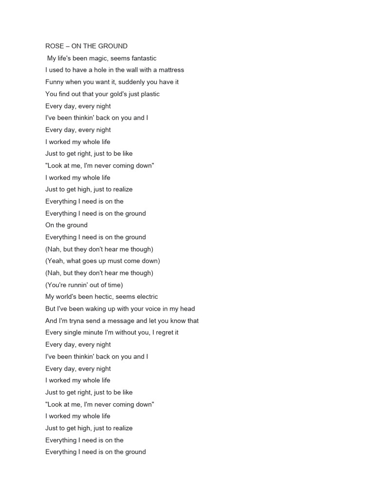 Lyrics of "On The Ground" | PDF