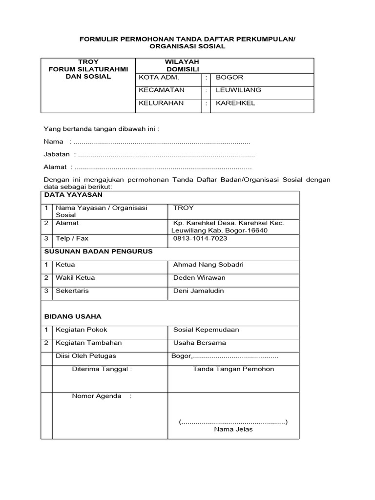 Form Legalitas TROY | PDF