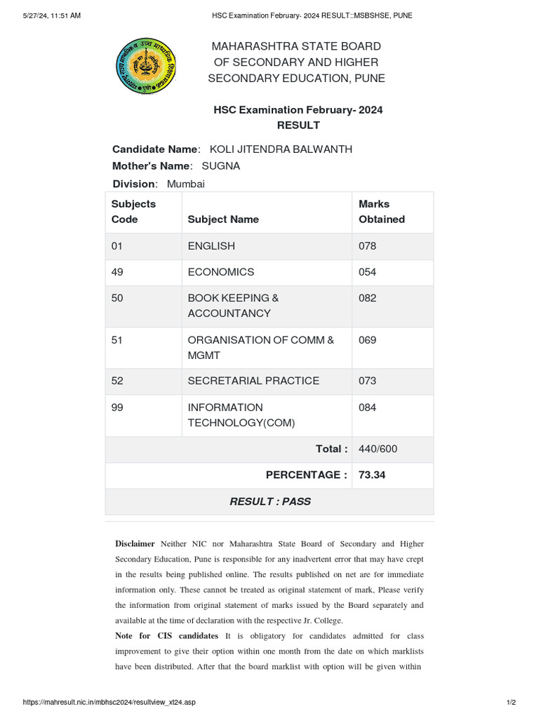 Maharashtra HSC Feb 2024 Results | PDF | Secondary Education ...