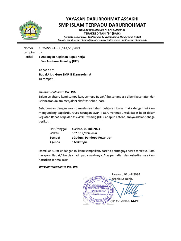 325 Surat Undangan Raker & IHT 2024 | PDF