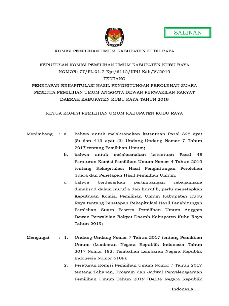 169442312377-2019 Salinan SK Penetapan Rekap | PDF