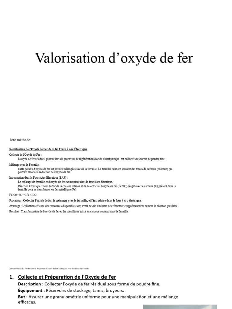 Valorisation de la Poudre d'Oxyde de Fer | PDF | Fer | Réaction d ...