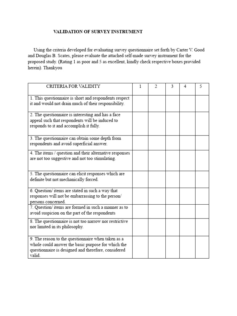 Validation of Survey Instrument | PDF | Questionnaire | Validity ...