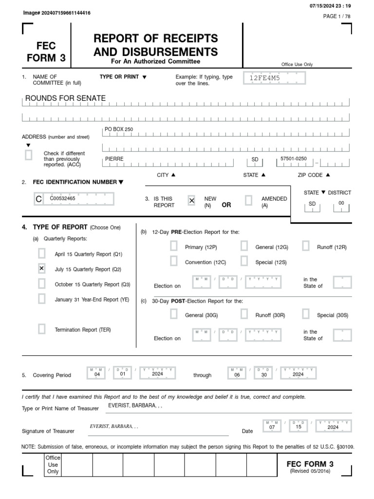 Rounds For Senate 2024 2q FEC | PDF | Political Action Committee ...