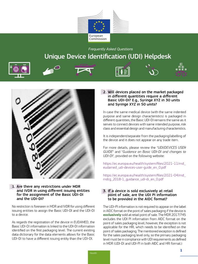 Factsheet Helpdesk - UDI - FAQs - EN - FINAL | PDF | Medical Device | Computing