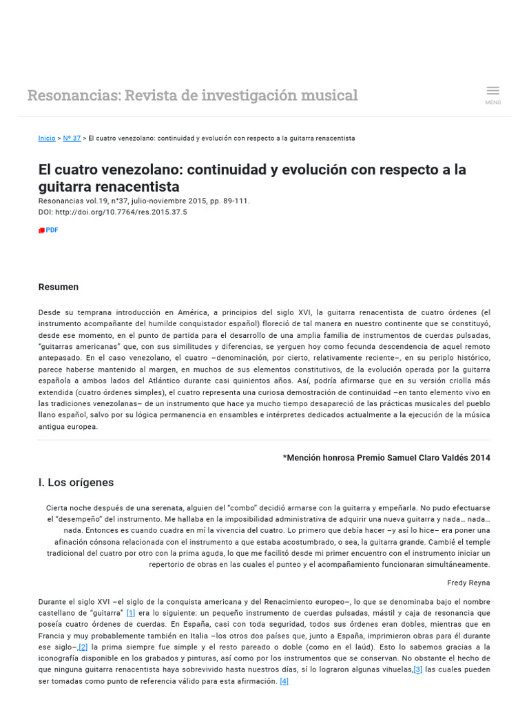 El Cuatro Venezolano - Continuidad y Evolución Con Respecto A La ...