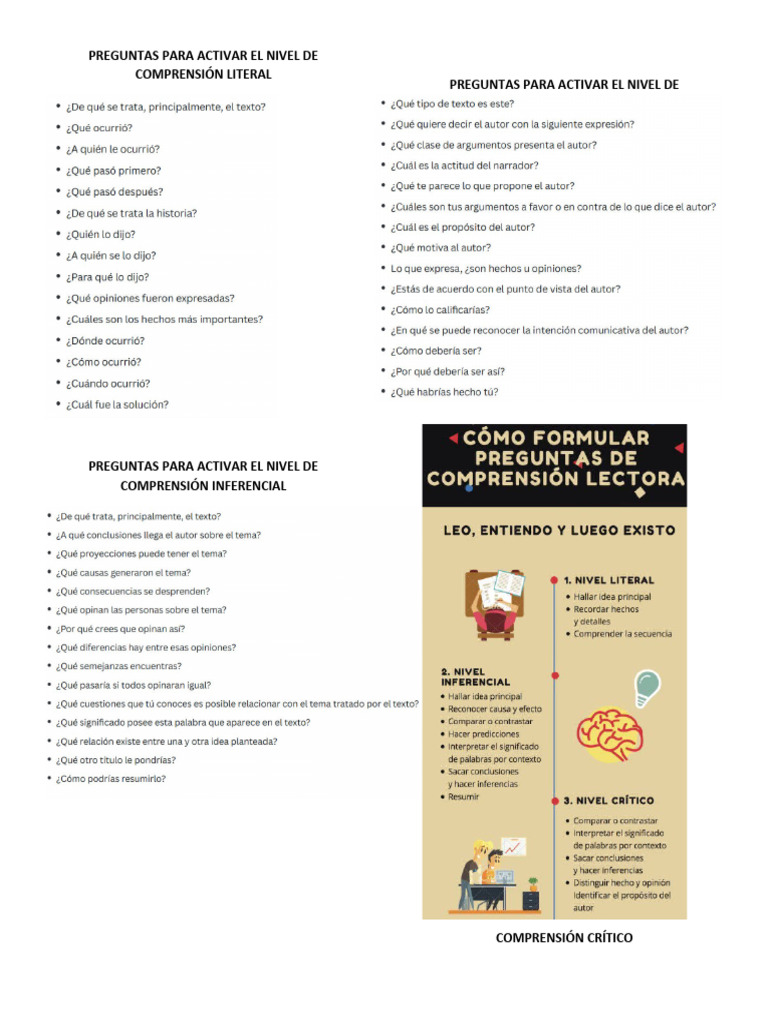 Cuadro De Preguntas Para La Lectura Examen Primer Trimestre Segundo