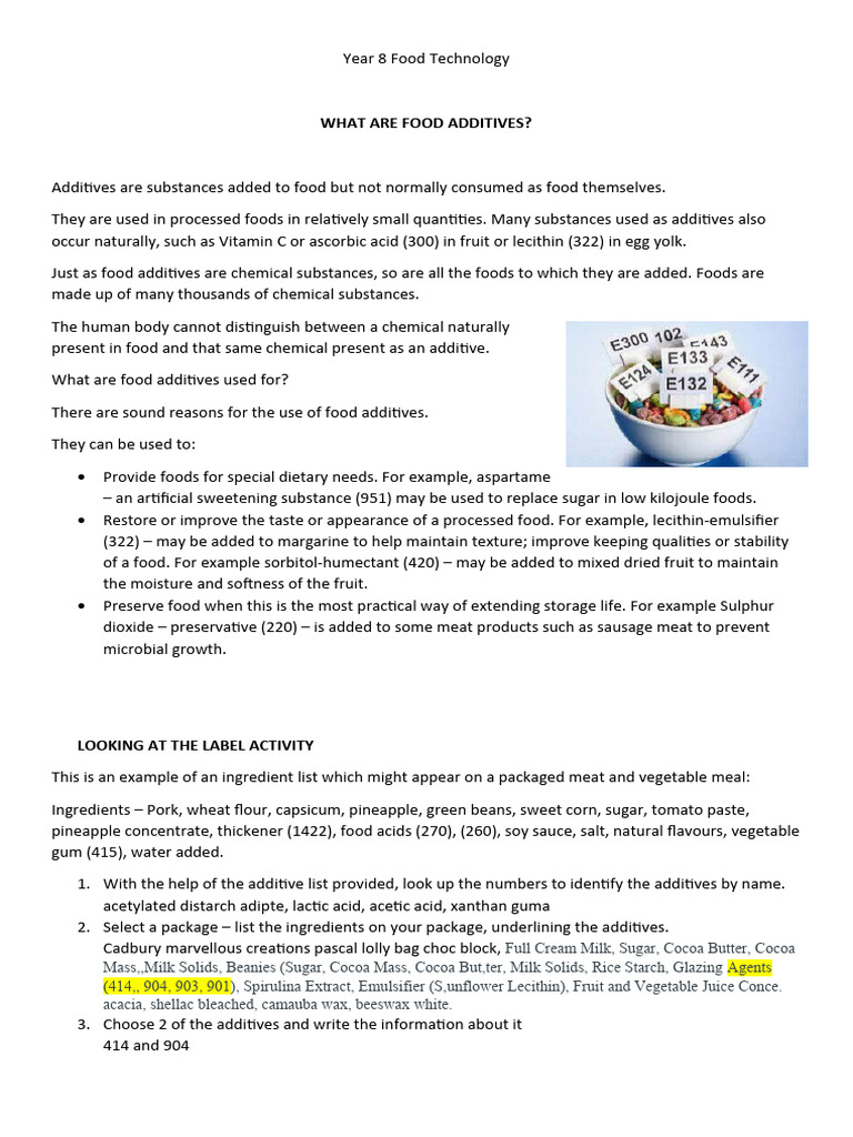 Understanding Food Additives in Year 8 | PDF | Foods | Chocolate