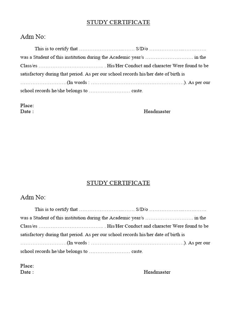 Study and Conduct Certificate | PDF