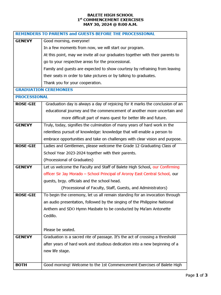 Graduation Script | PDF