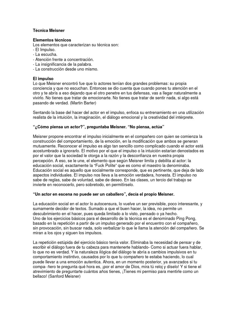 Metodo de Meisner | PDF | Actor | Las emociones
