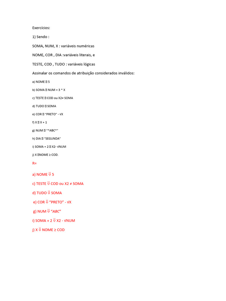 Exercícios | PDF | Algoritmos | Programa de computador