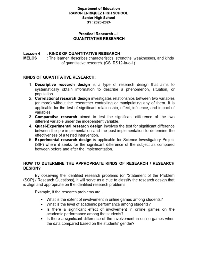Lesson 4 | PDF | Quantitative Research | Methodology