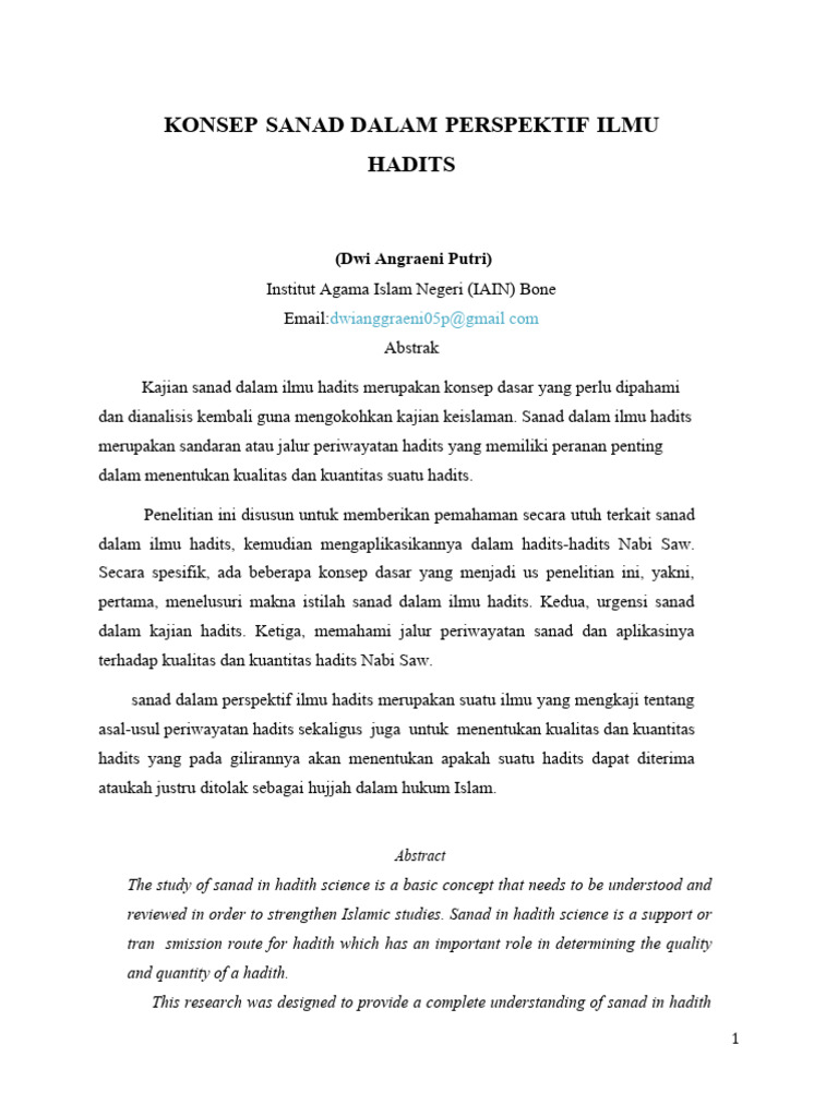 Konsep Sanad Dalam Perspektif Ilmu Hadits | PDF