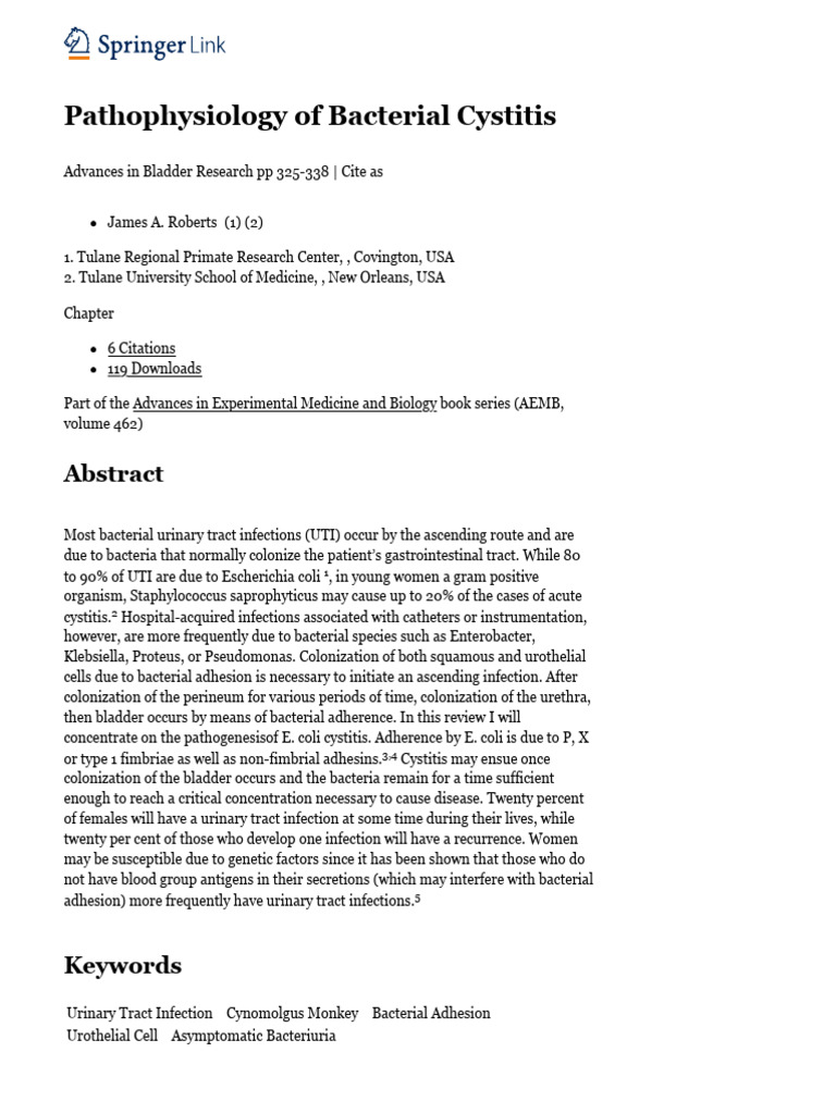 47 Pathophysiology of Bacterial Cystitis SpringerLink | PDF | Urinary ...