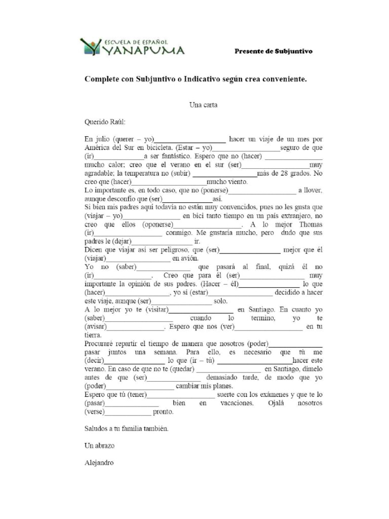 Carta Subjuntivo | PDF