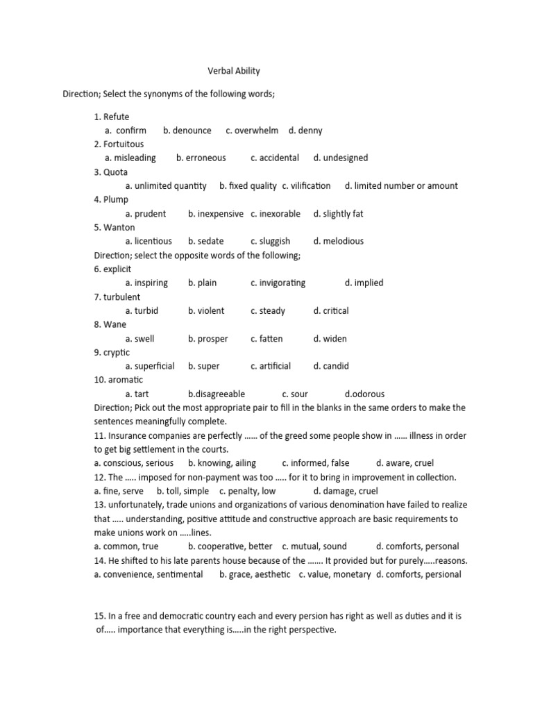 Verbal Ability | PDF | Theory | Experience
